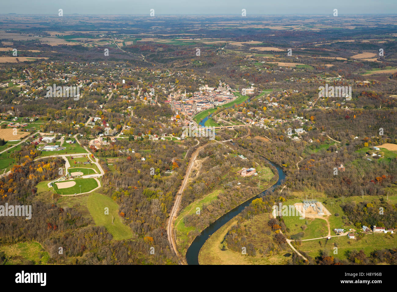 Aerial photograph of Galena, Illinois, looking toward the east Stock ...