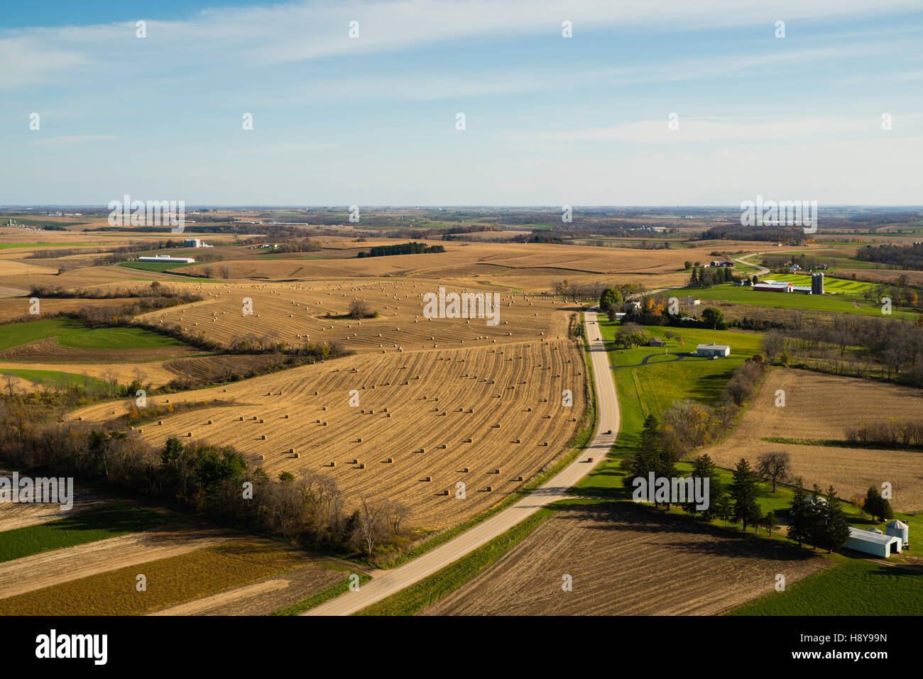 Aerial photograph of harvested fields in rural, southwest Wisconsin ...