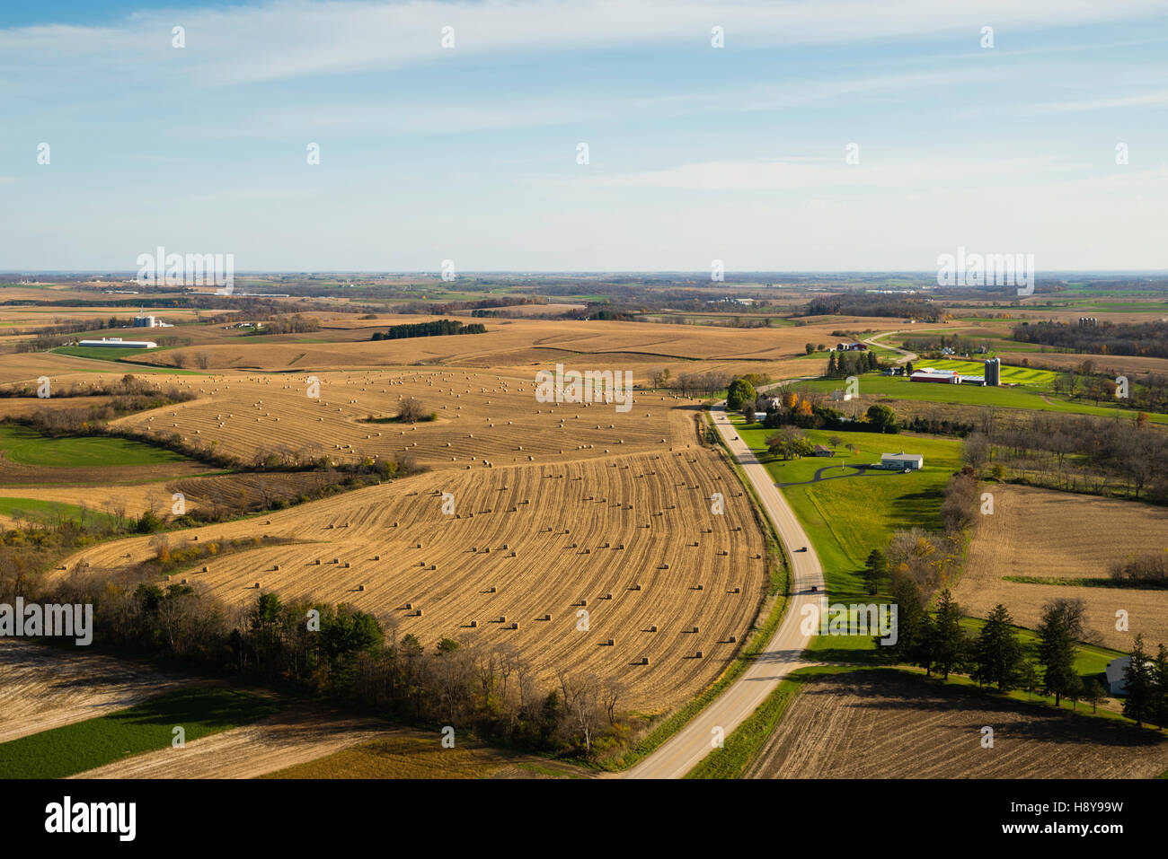 Aerial photograph of harvested fields in rural, southwest Wisconsin ...