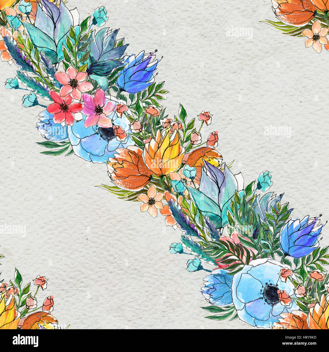 Seamless pattern with colorful flowers Stock Photo - Alamy