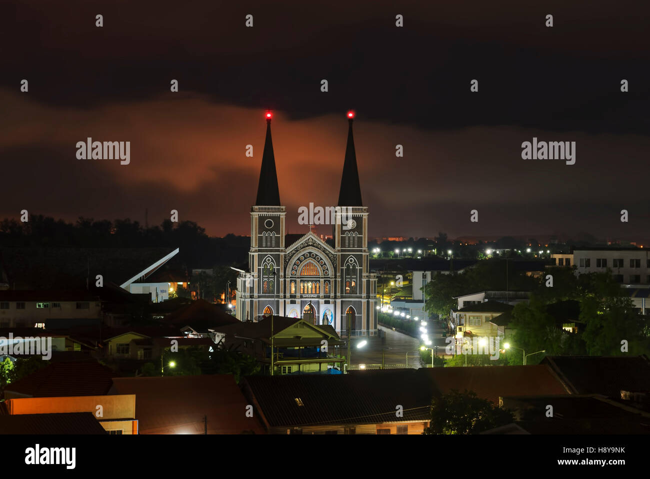 Catholic Church with a beautiful at sunrise Stock Photo - Alamy