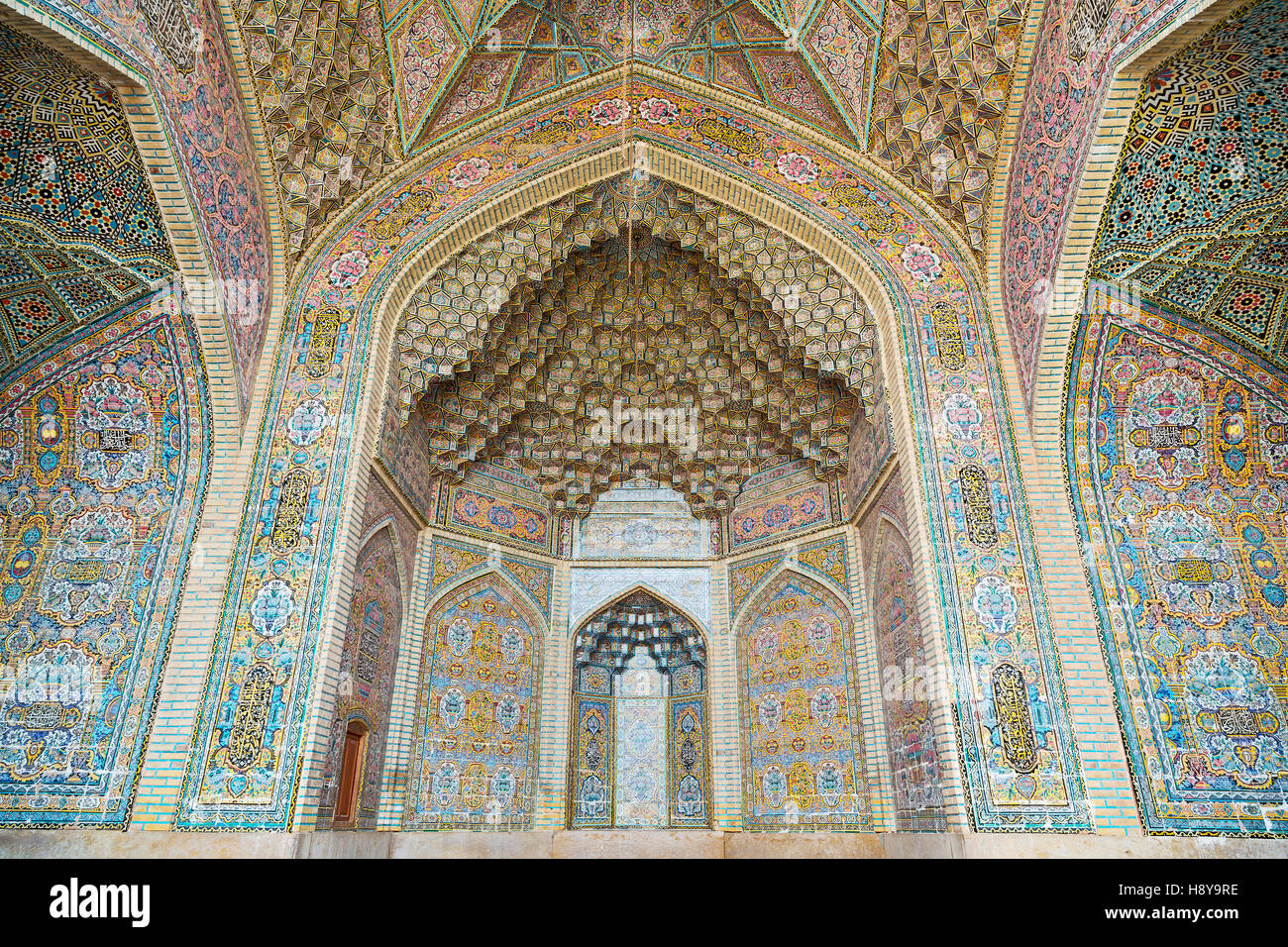 in iran the old mosque and traditional wall tile incision near minaret ...