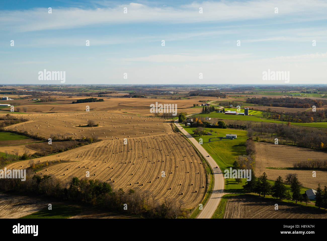 Aerial photograph of harvested fields in rural, southwest Wisconsin ...