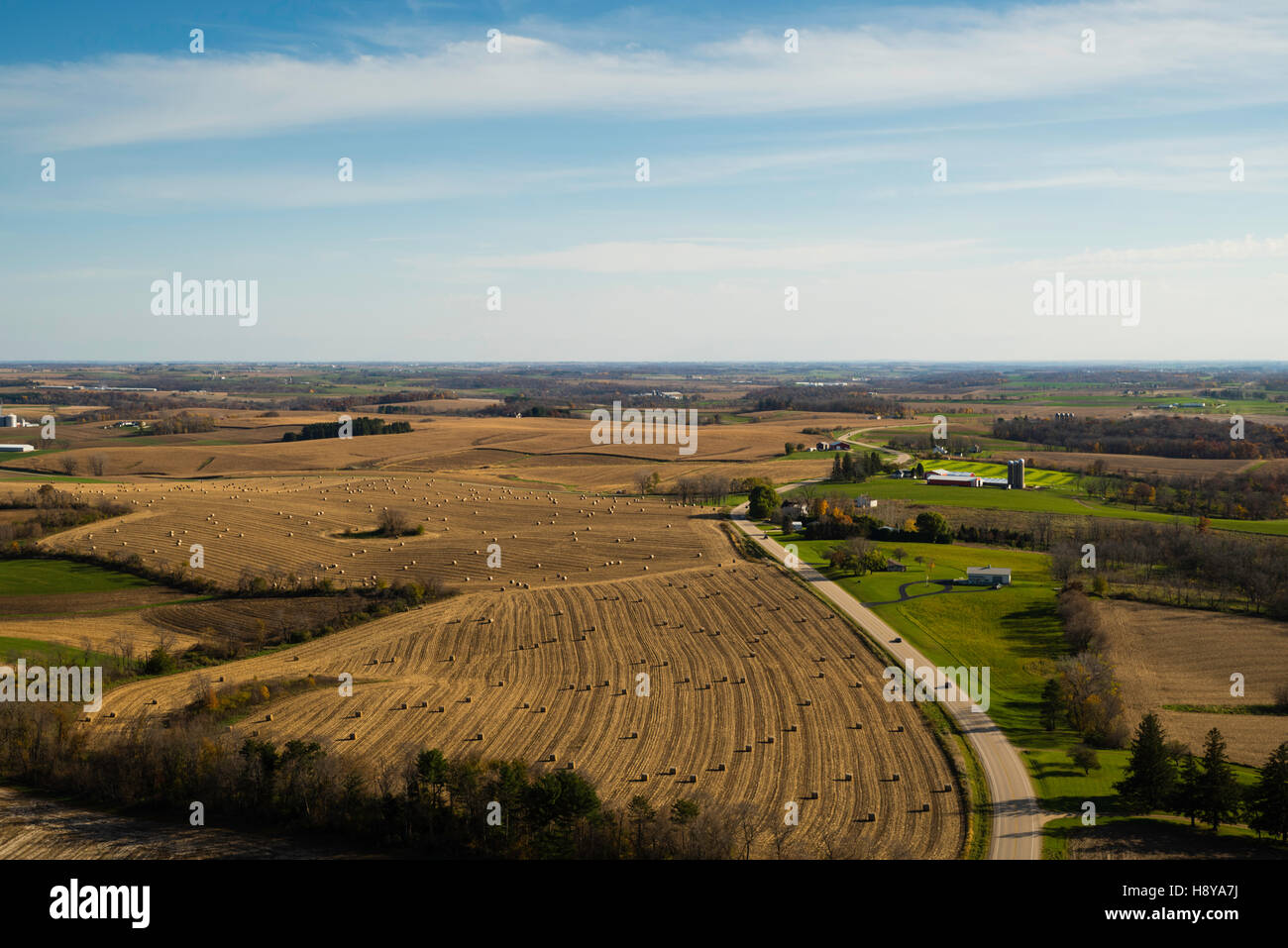 Aerial photograph of harvested fields in rural, southwest Wisconsin ...