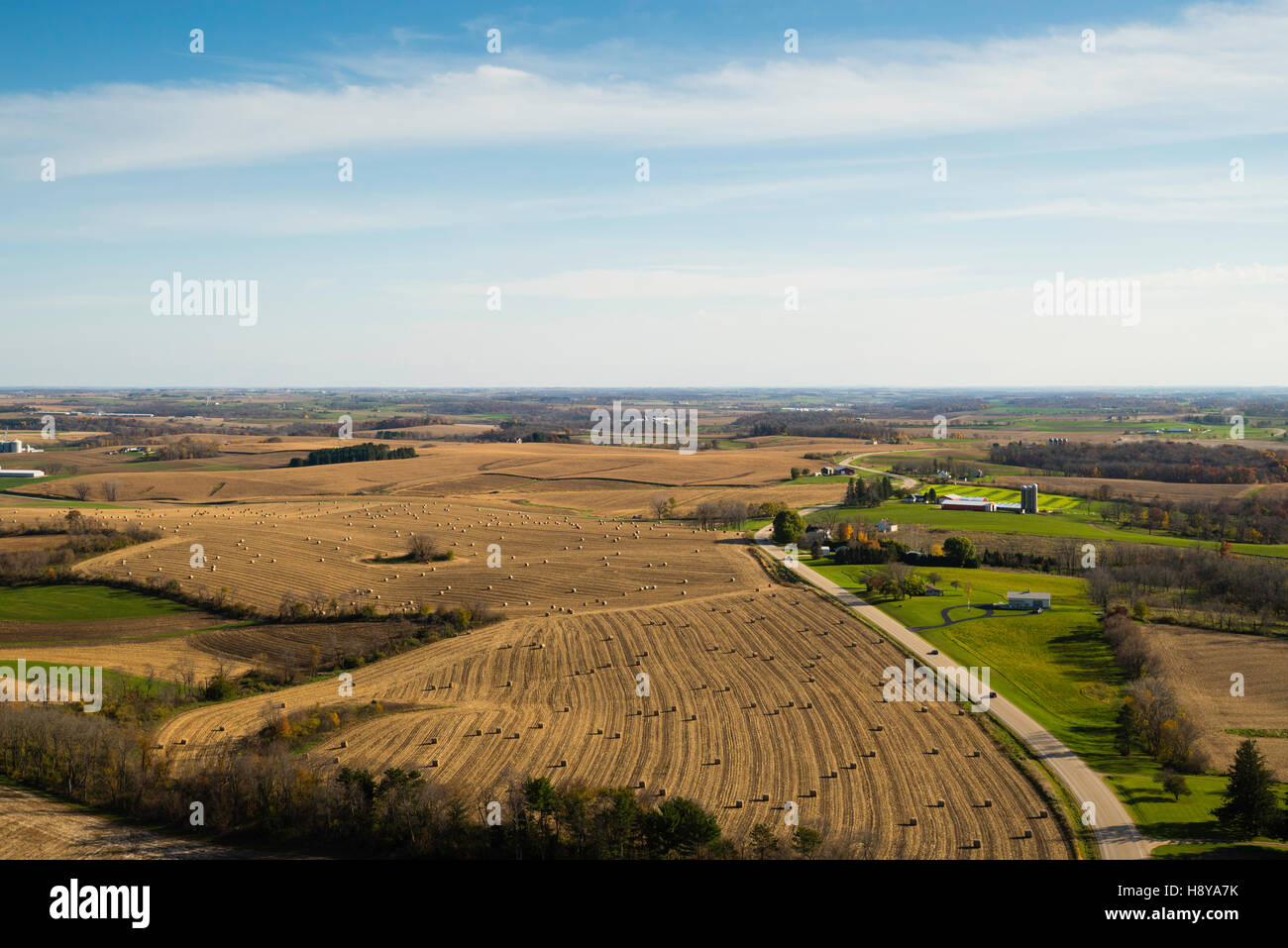 Aerial photograph of harvested fields in rural, southwest Wisconsin ...