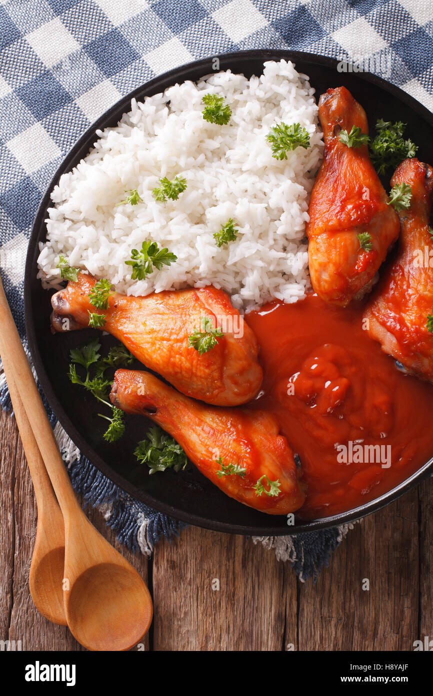 Thai cuisine: chicken leg with spicy chilli sauce Sriracha and Rice ...