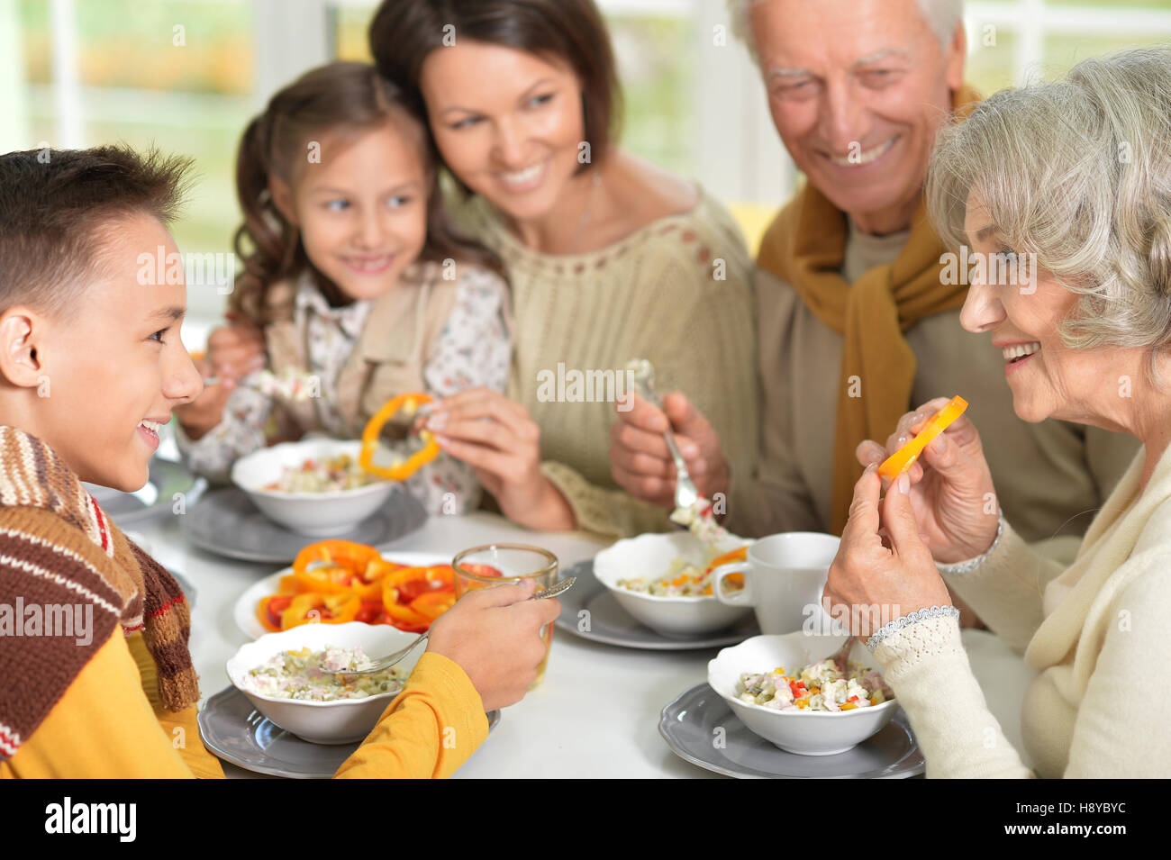 Family have breakfast Stock Photo - Alamy