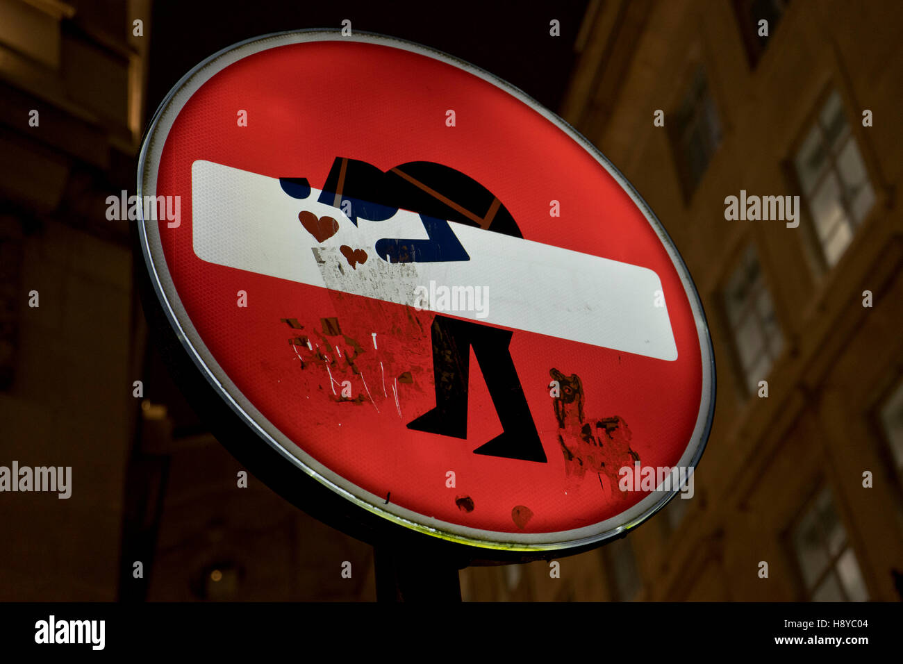 No entry sign painted over by an artist, London, UK Stock Photo - Alamy