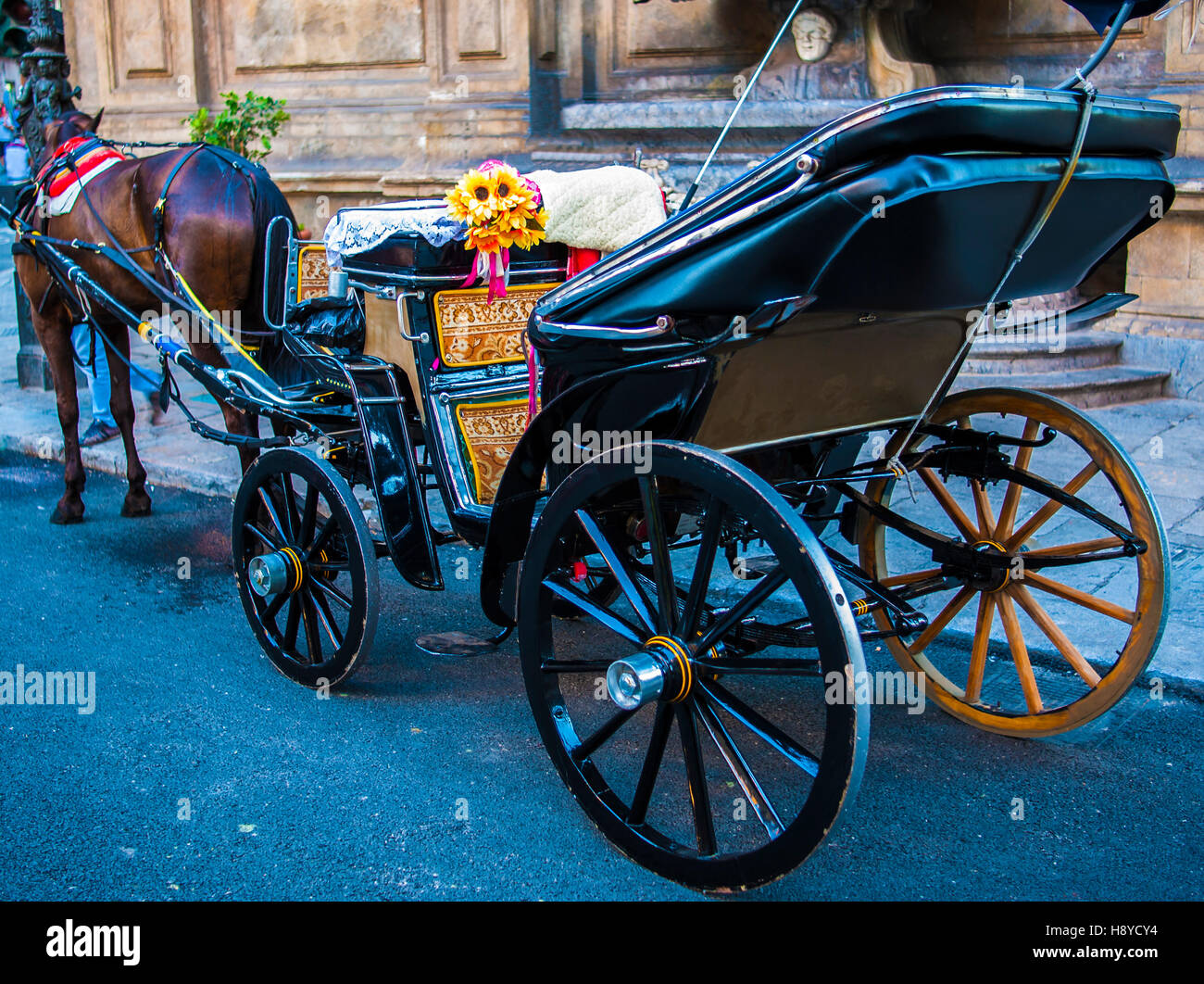horse and carriage in the Quattro Canti, one of the octagonal four ...