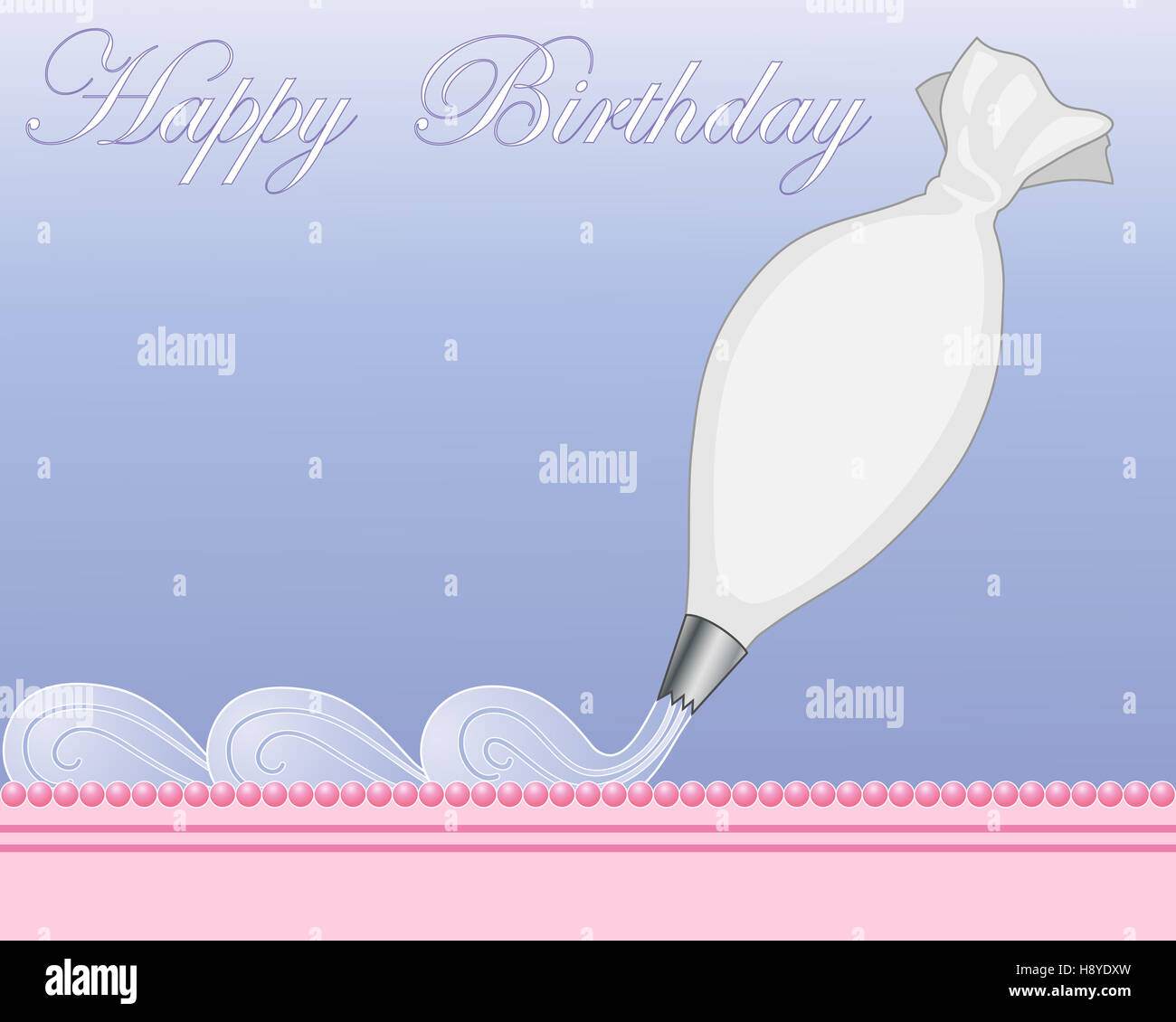 an illustration of cake decorating with a white piping bag and wavy ...