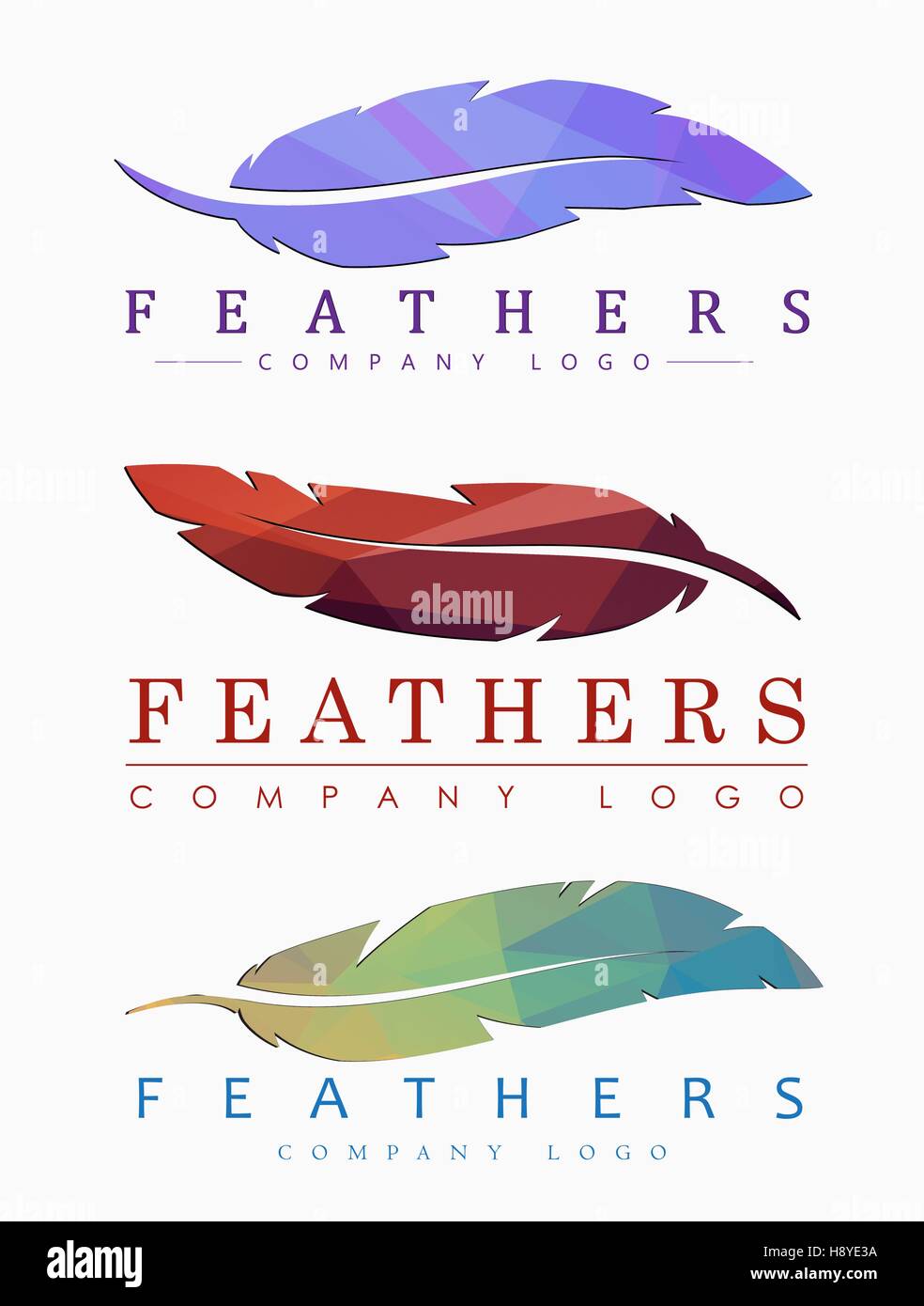 logo template of feathers of different colors, with abstract polygonal ...