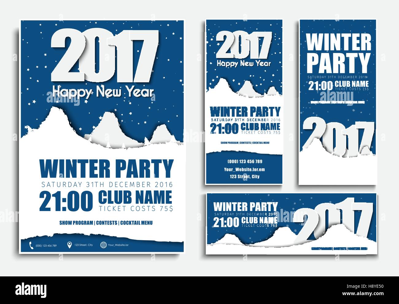 Set flyers and banners of various sizes with snow-capped mountains for ...