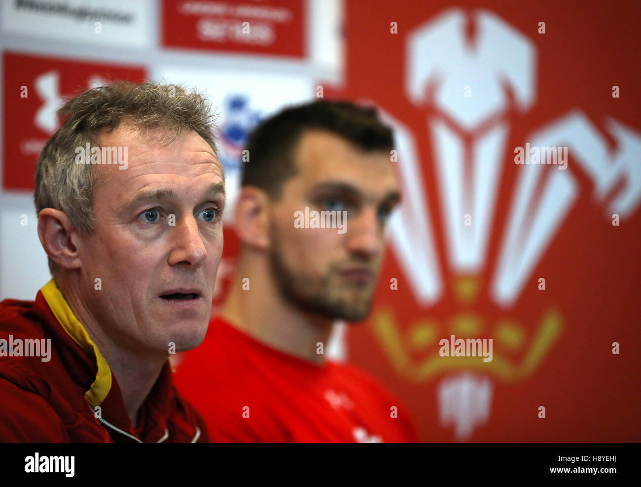 Wales coach Rob Howley and Sam Warburton during a press conference at ...