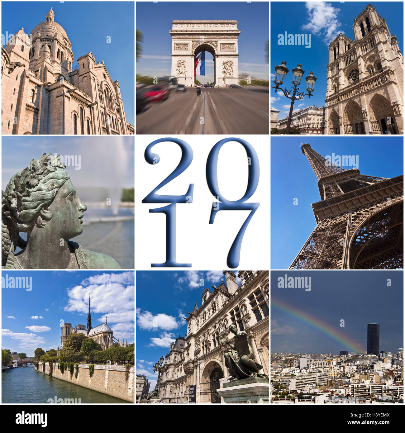 2017 paris travel collage greeting card Stock Photo - Alamy