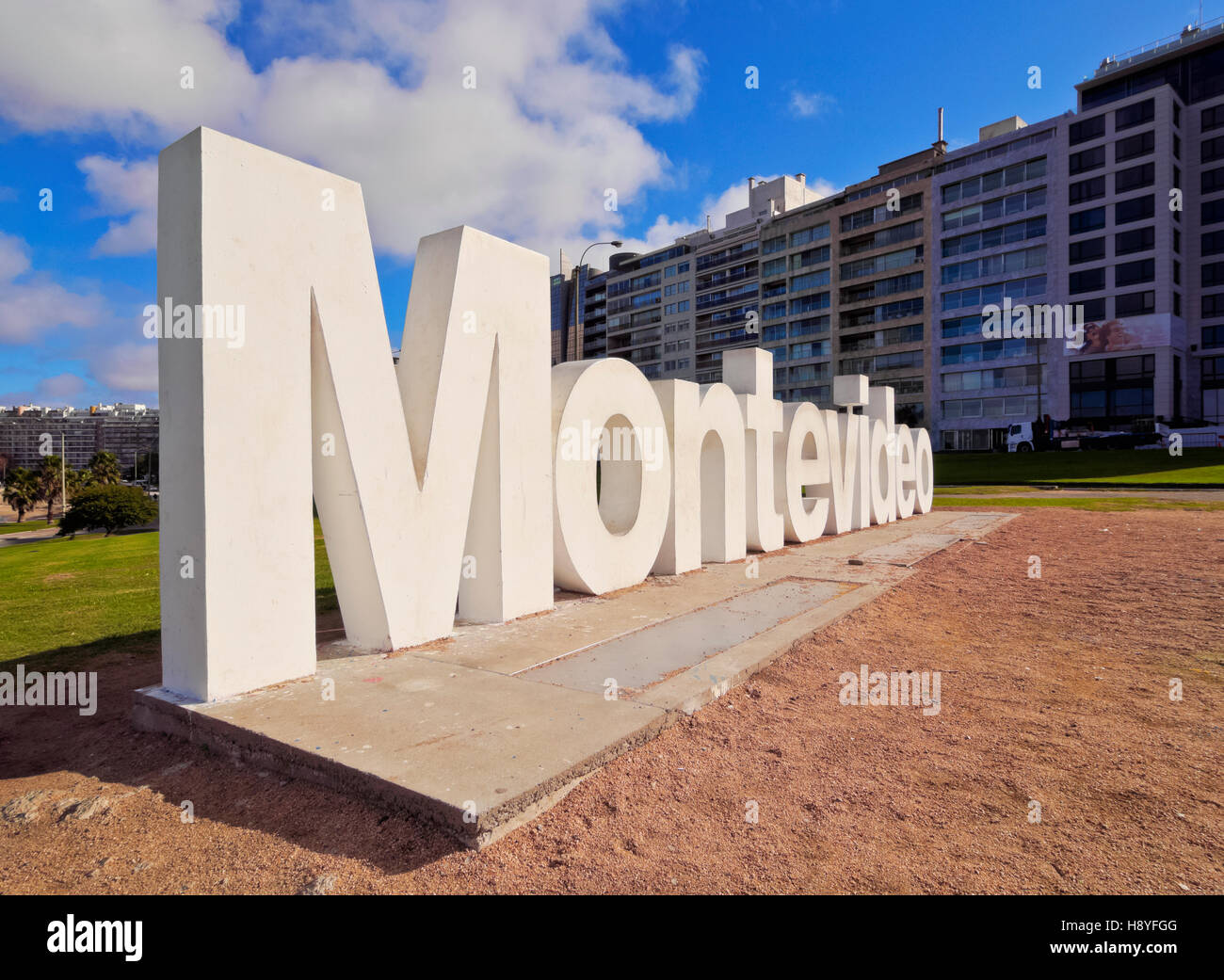 Uruguay, Montevideo, Pocitos, View of the Montevideo Sign Stock Photo ...