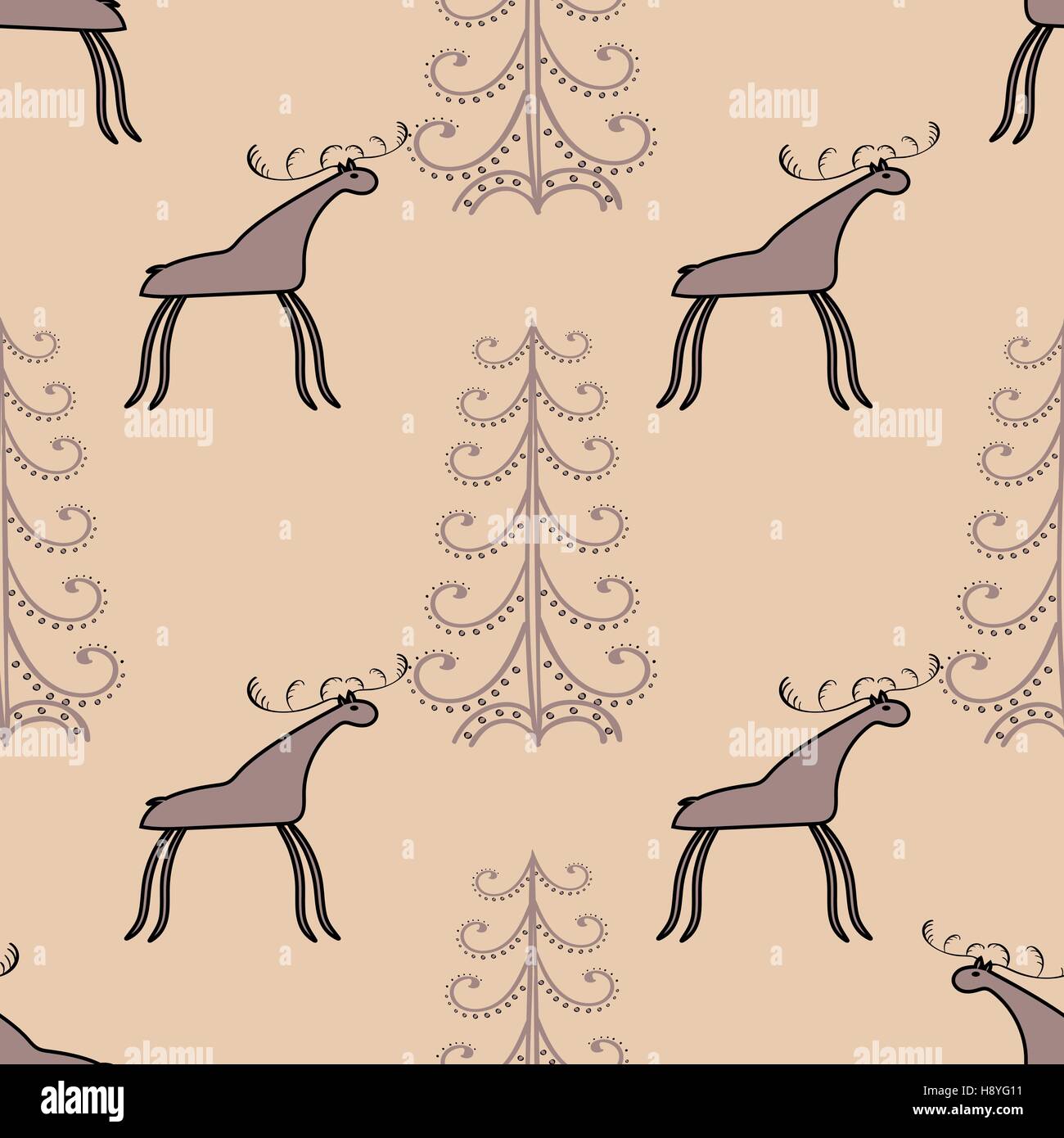 Moose wood ethnic ornament seamless pattern. Vector background Stock ...