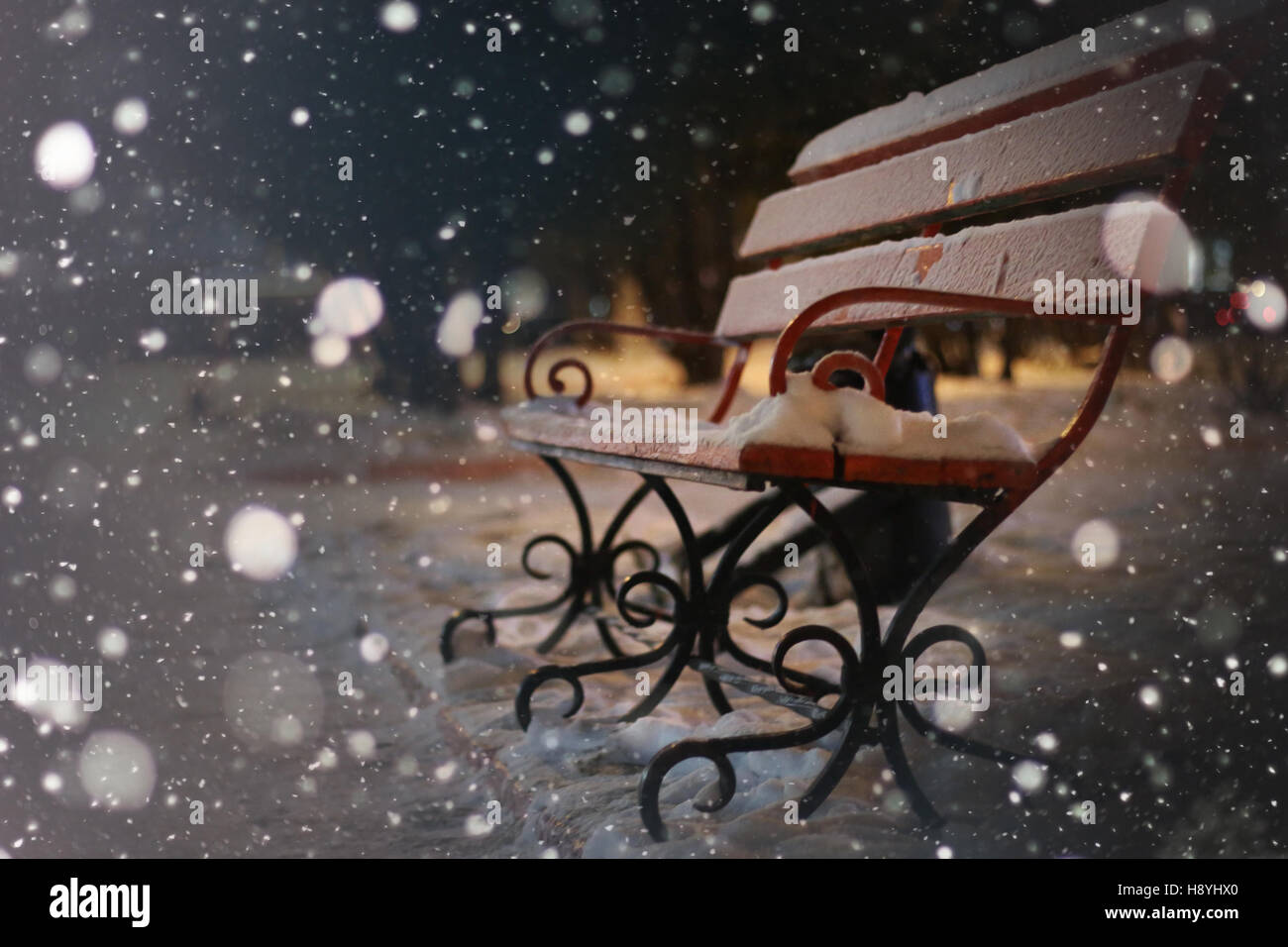 bench Winter Night Stock Photo - Alamy