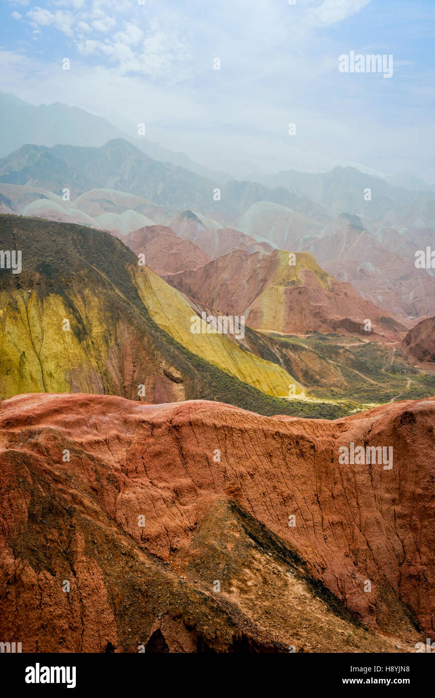 Colorful landscape of rainbow mountains, at Zhangye Danxia national ...
