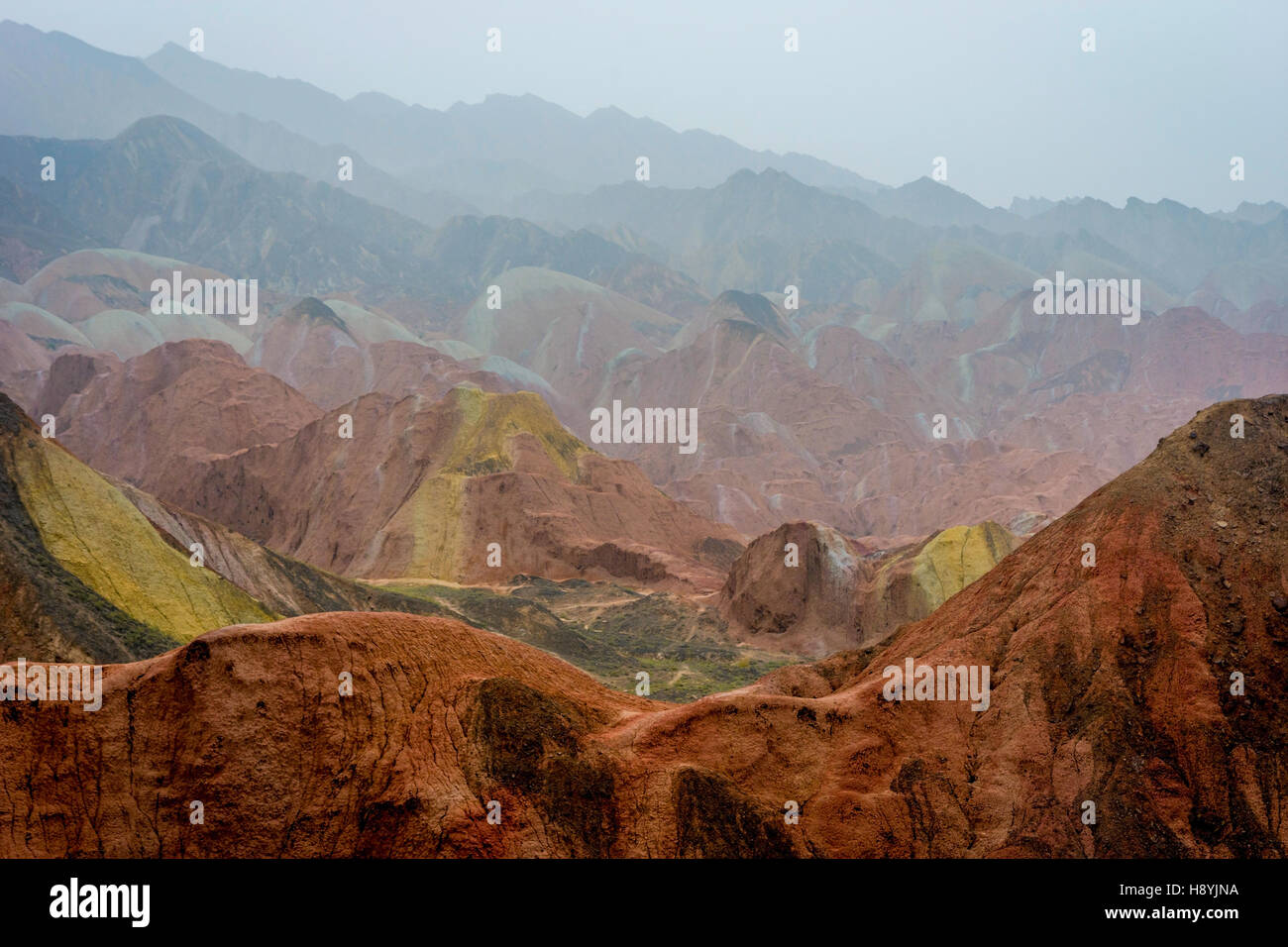 Colorful landscape of rainbow mountains, at Zhangye Danxia national ...