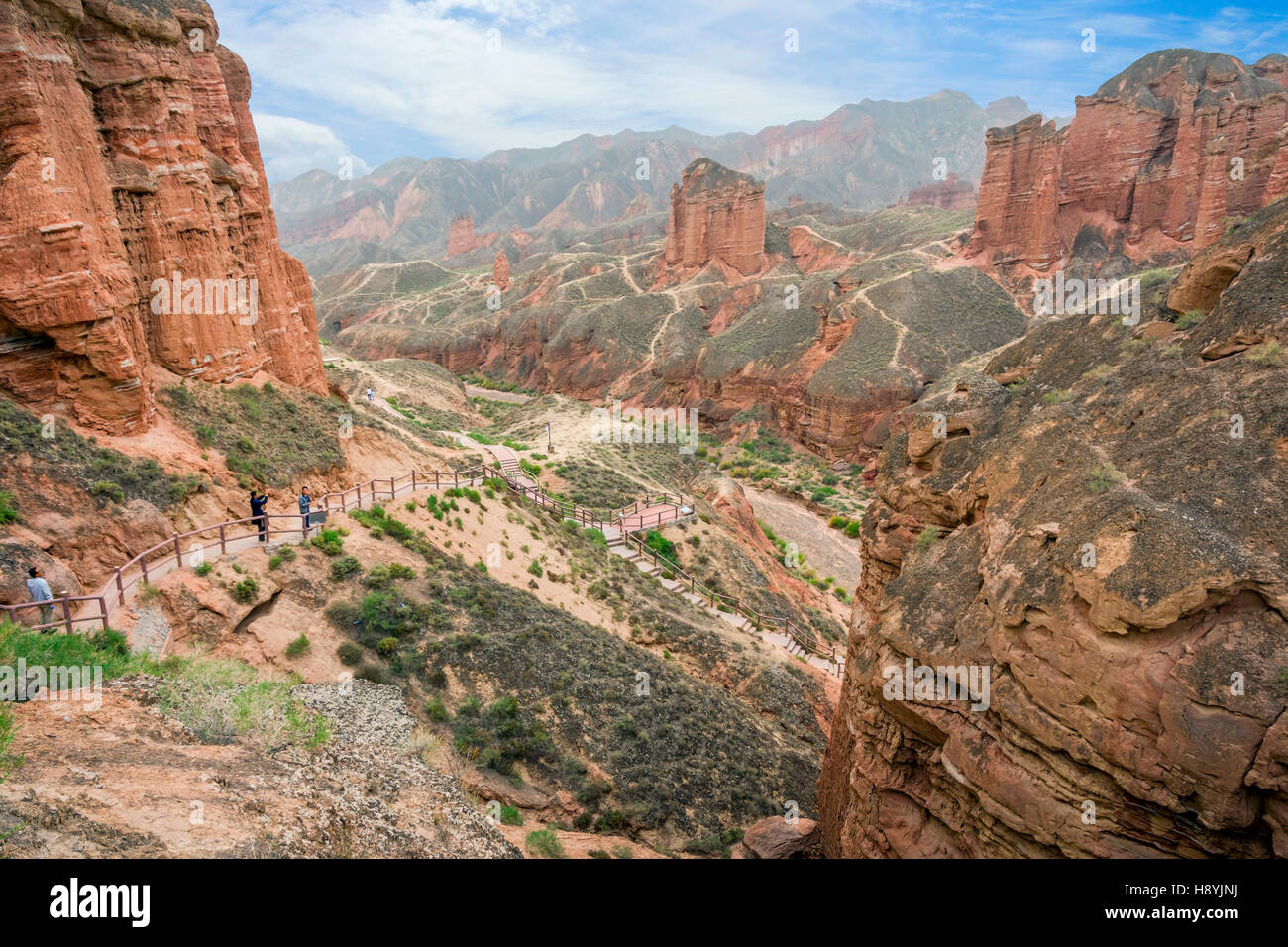 Walking paths around sandstone rock formation at Zhangye Danxia ...