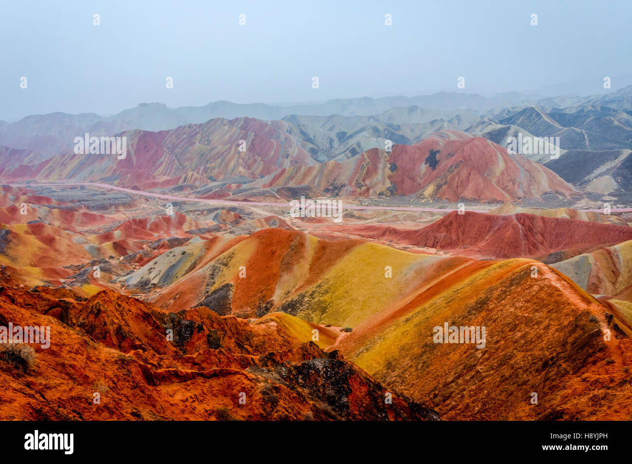 Colorful landscape of rainbow mountains, at Zhangye Danxia national ...