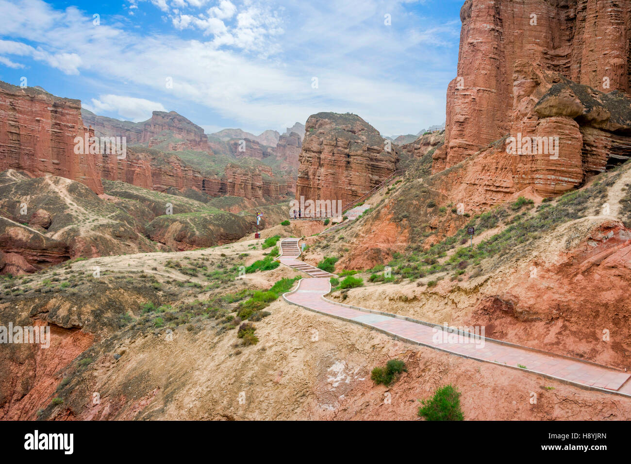 Walking paths around sandstone rock formation at Zhangye Danxia ...