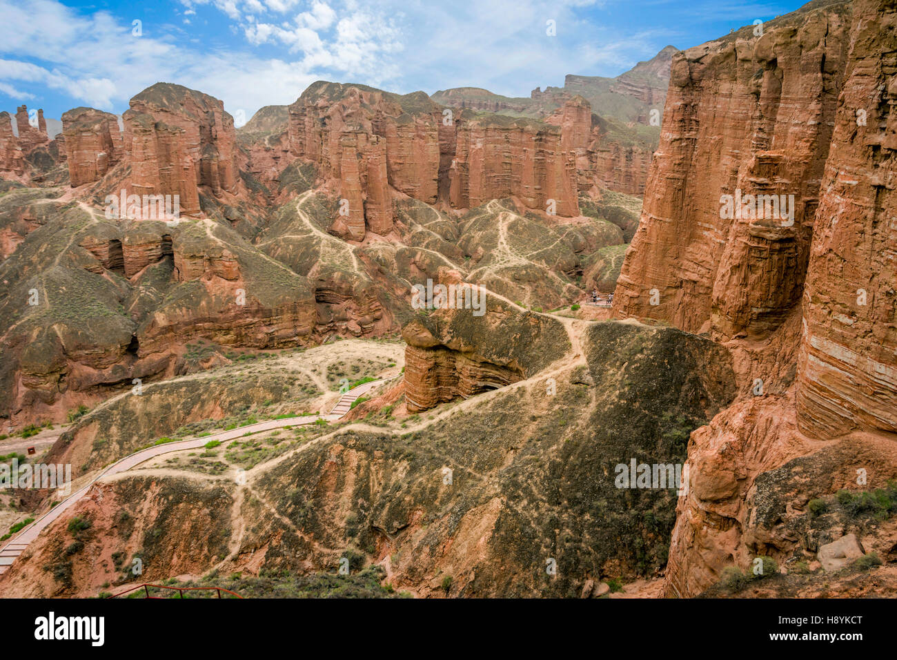Walking paths around sandstone rock formation at Zhangye Danxia ...