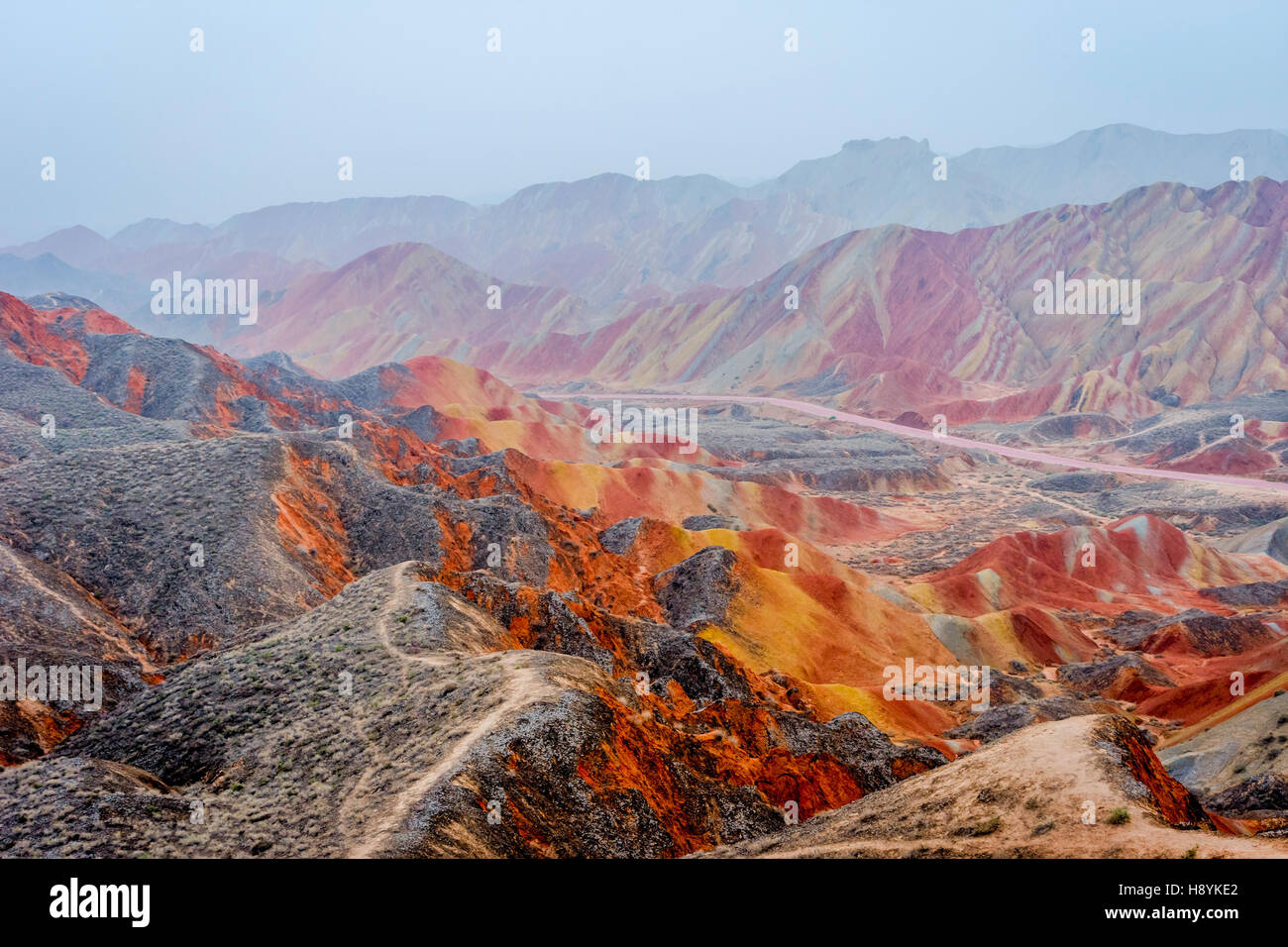 Colorful landscape of rainbow mountains, at Zhangye Danxia national ...