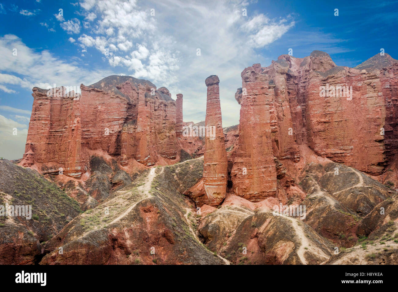 Walking paths around sandstone rock formation at Zhangye Danxia ...