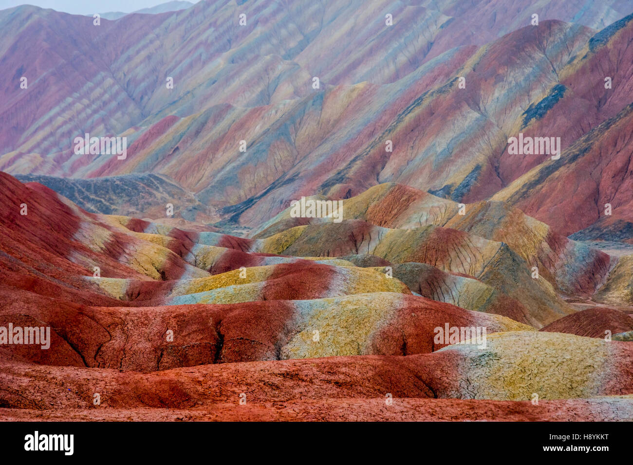 Colorful landscape of rainbow mountains, at Zhangye Danxia national ...