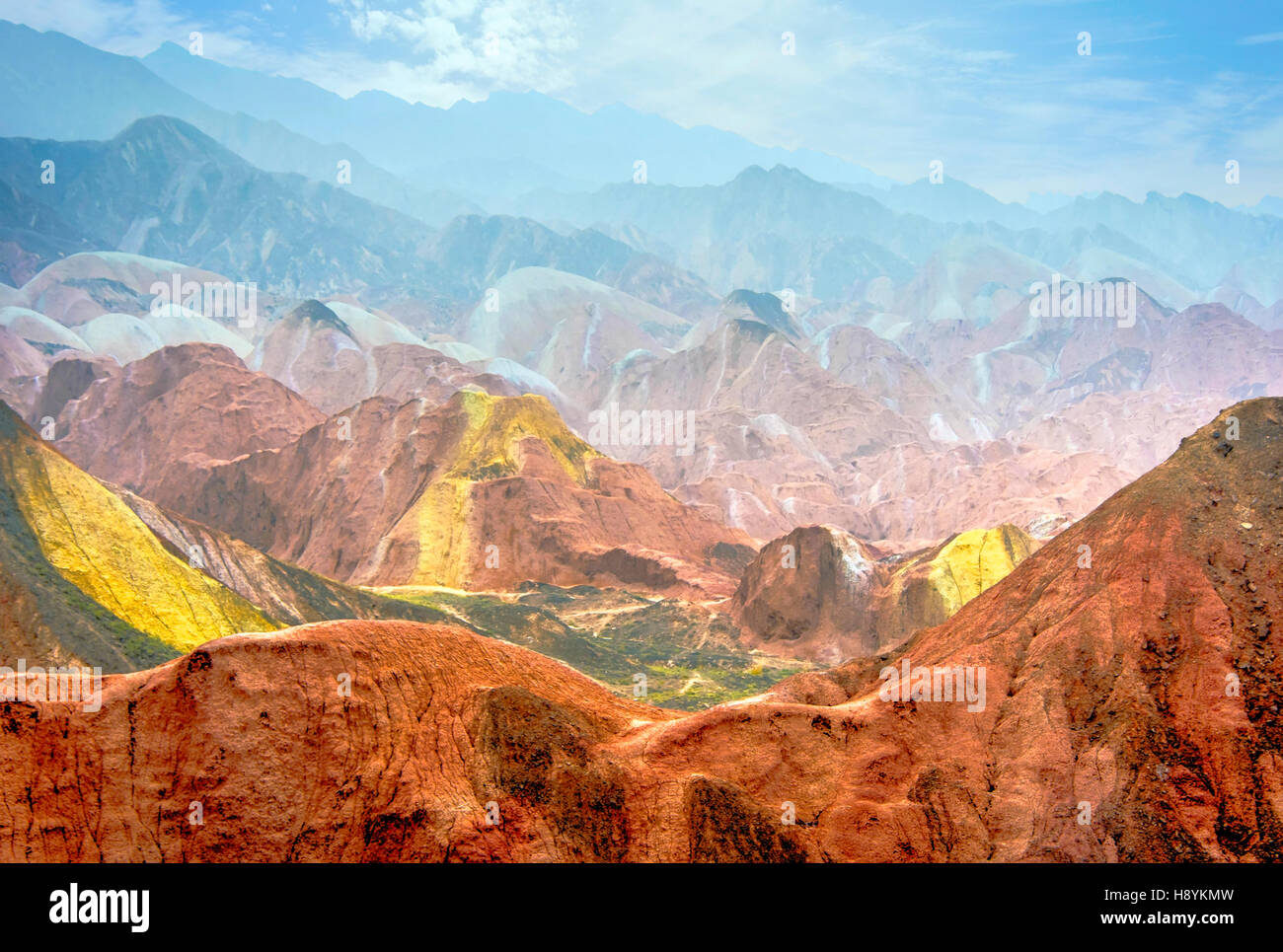Colorful landscape of rainbow mountains, at Zhangye Danxia national ...