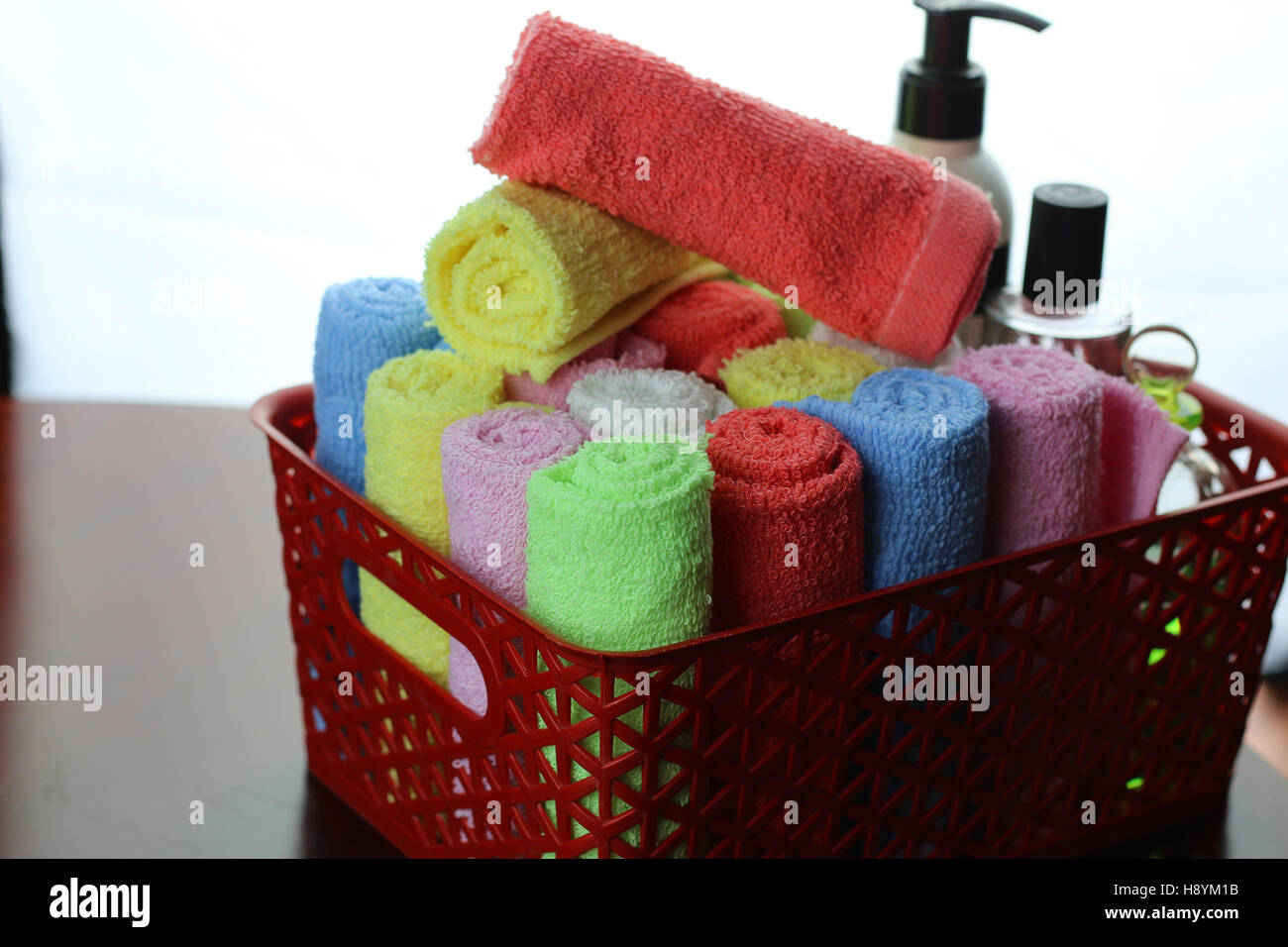 set of multi-colored towels Stock Photo - Alamy