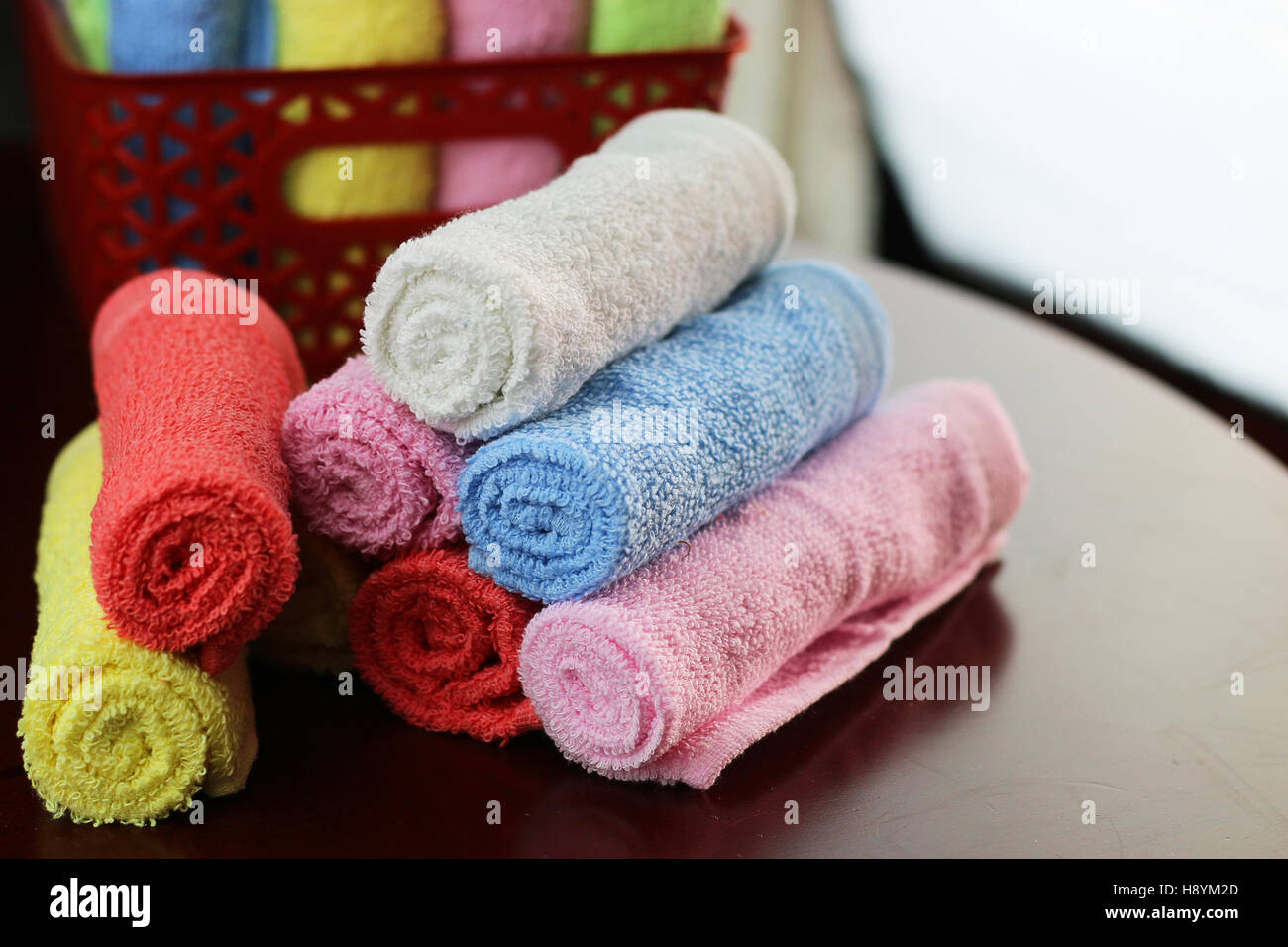set of multi-colored towels Stock Photo - Alamy