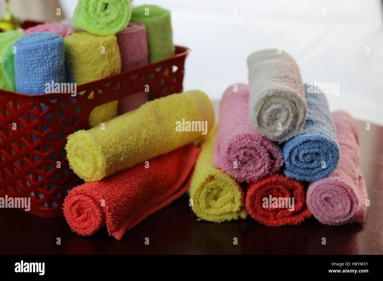 set of multi-colored towels Stock Photo - Alamy