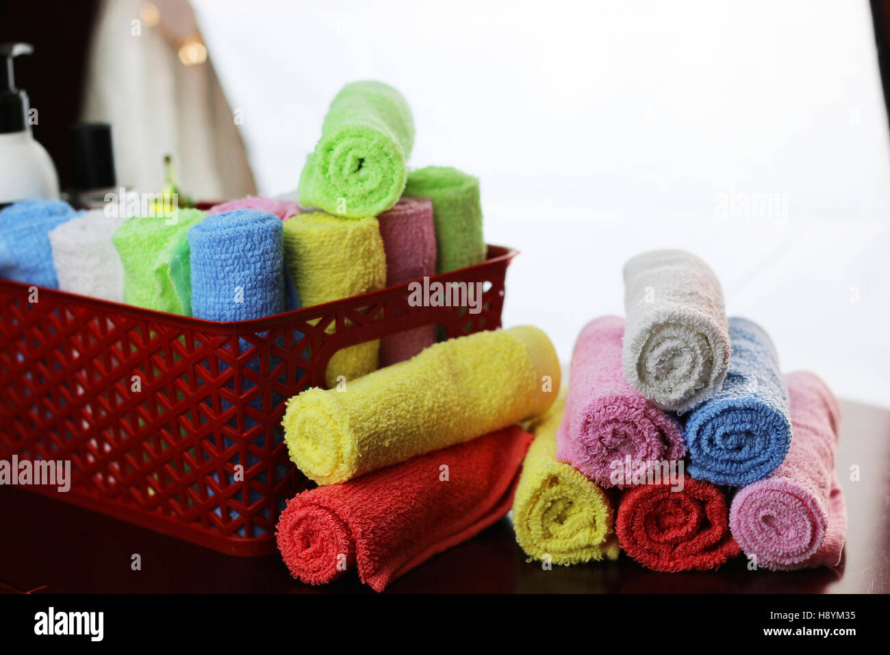 set of multi-colored towels Stock Photo - Alamy