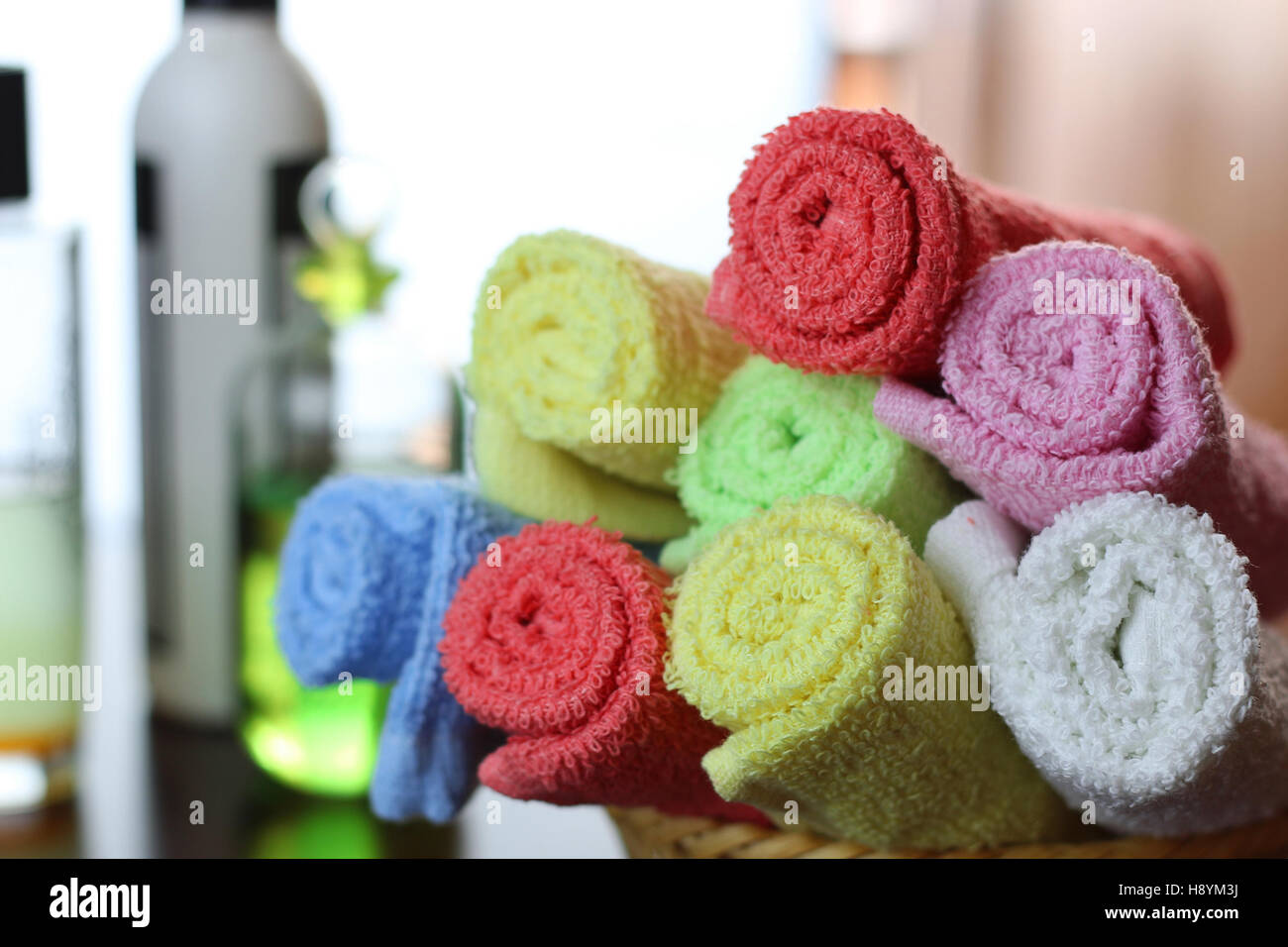 set of multi-colored towels Stock Photo - Alamy