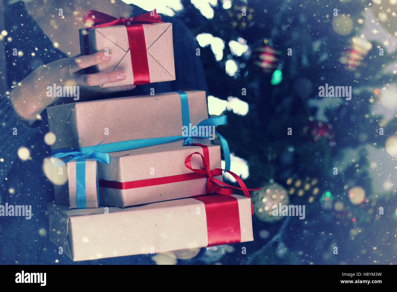 stack of gifts for Christmas holidays Stock Photo - Alamy