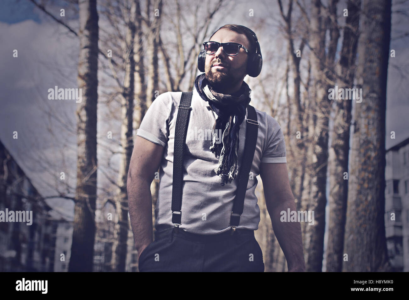 retro toned effected photo of alone man on street Stock Photo - Alamy