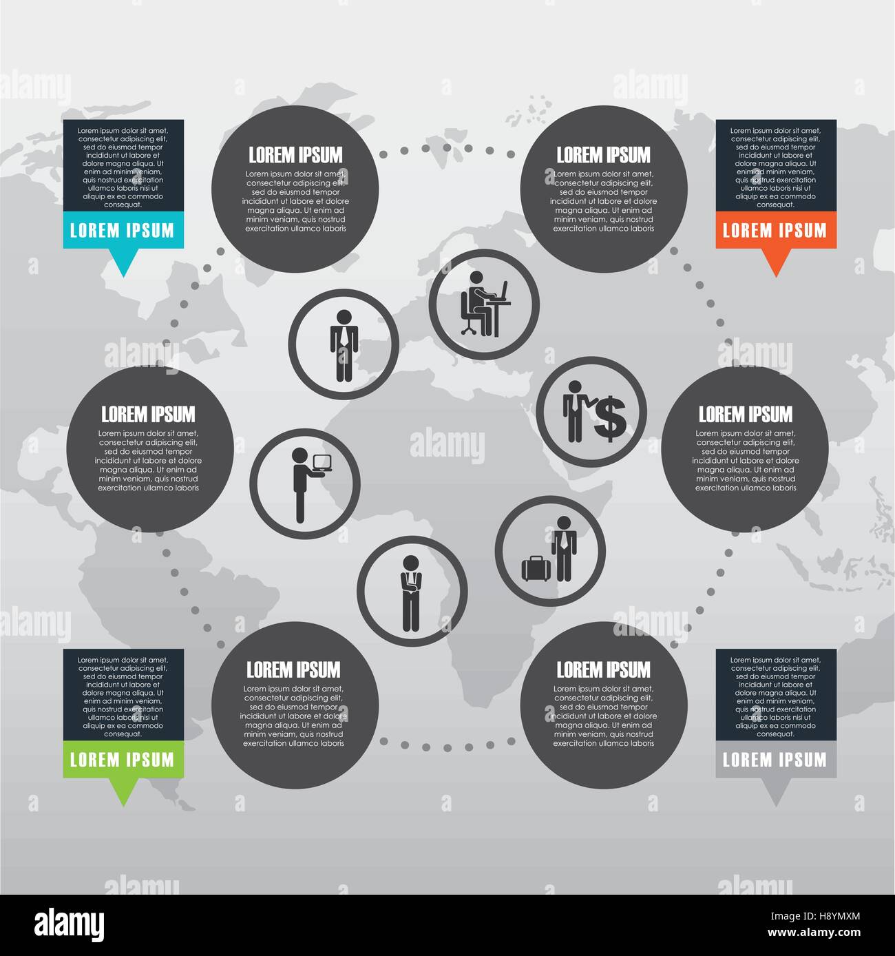 colorful infographic template presentation with world map background ...
