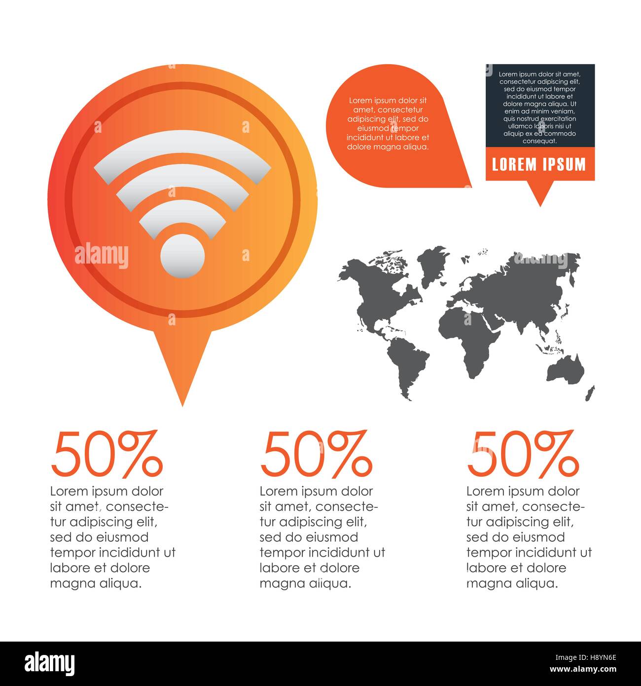 infographic presentation template with world map and wireless icons ...