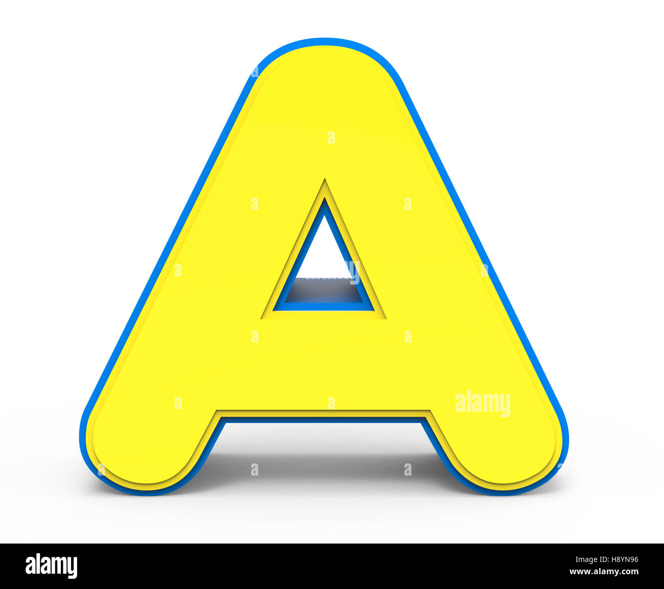 3d rendering cute yellow letter A isolated white background, toylike ...