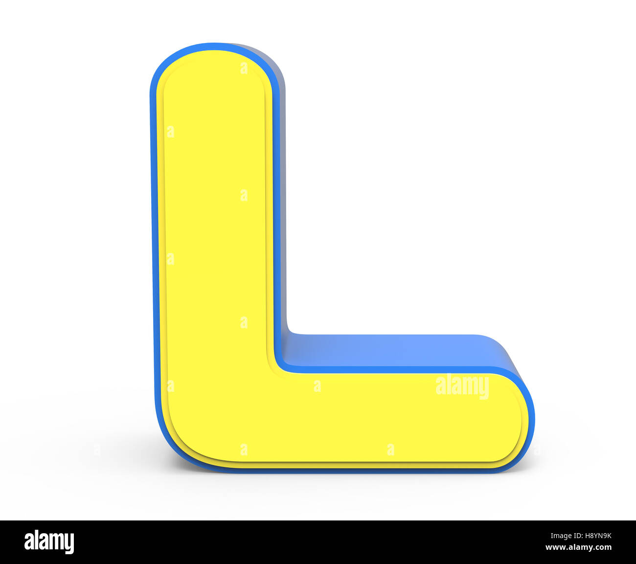 3d rendering cute yellow letter L isolated white background, toylike ...