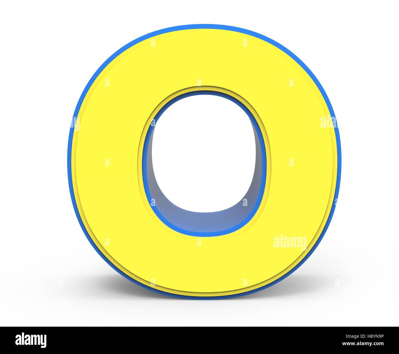 3d rendering cute yellow letter O isolated white background, toylike ...
