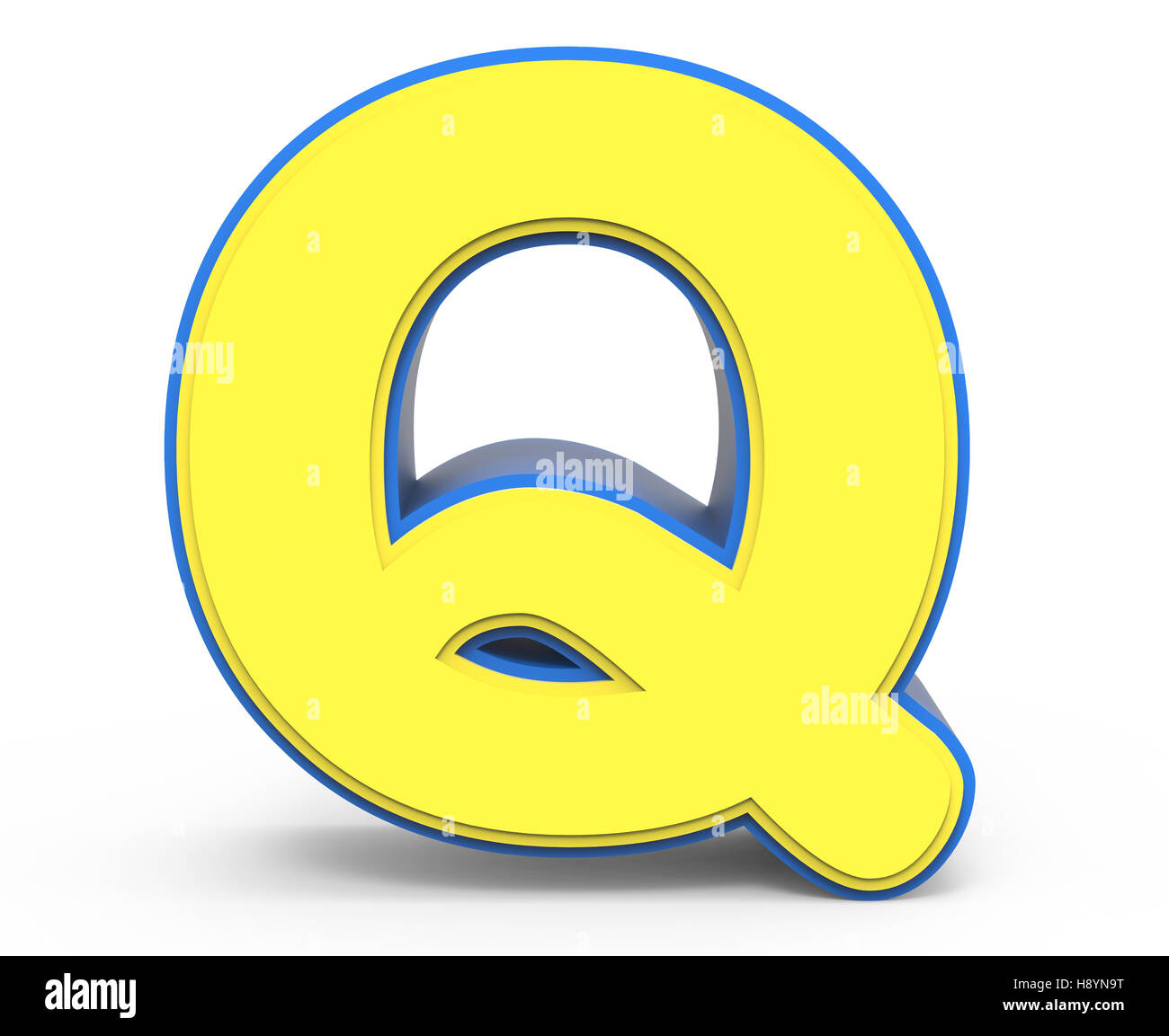 3d rendering cute yellow letter Q isolated white background, toylike ...