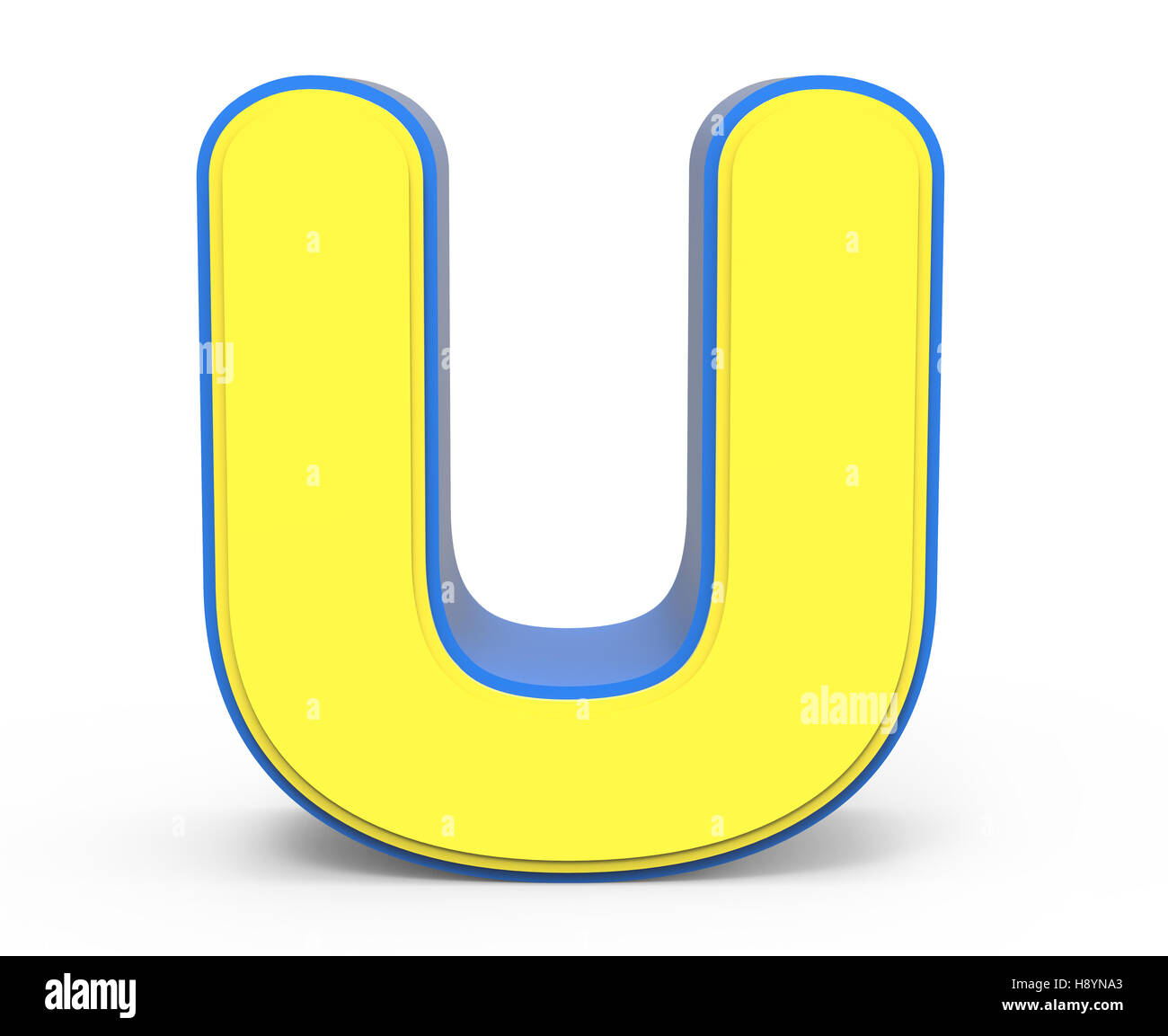 3d rendering cute yellow letter U isolated white background, toylike ...