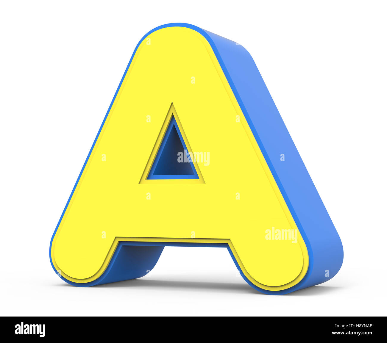 right leaning 3d rendering cute yellow letter A isolated white ...