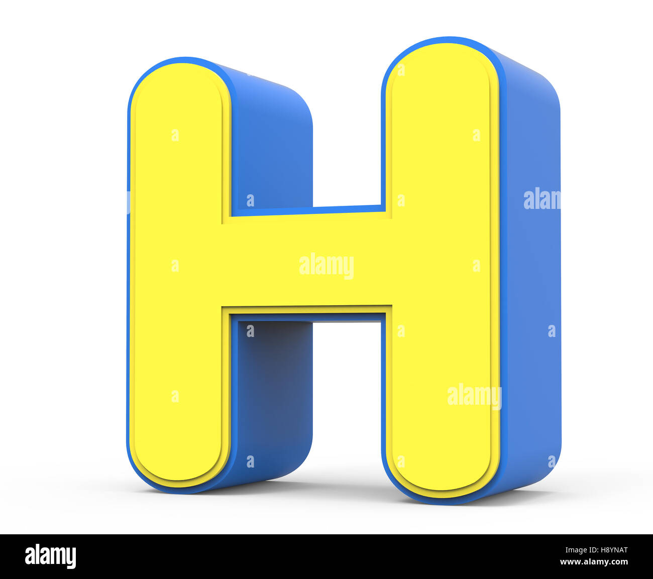 right leaning 3d rendering cute yellow letter H isolated white ...