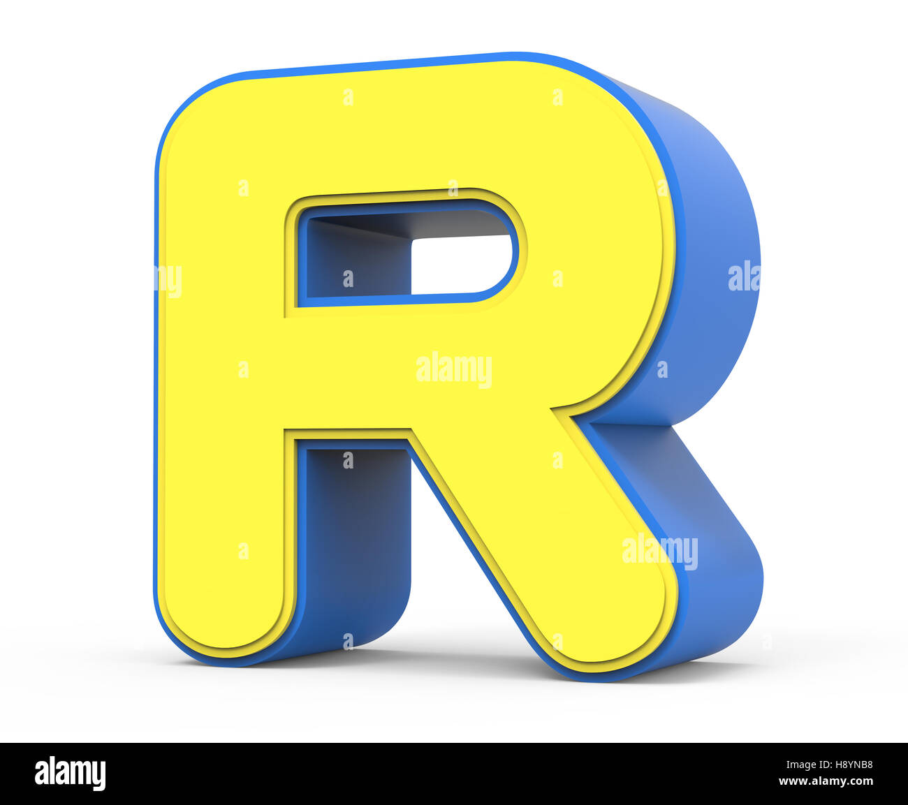 right leaning 3d rendering cute yellow letter R isolated white ...