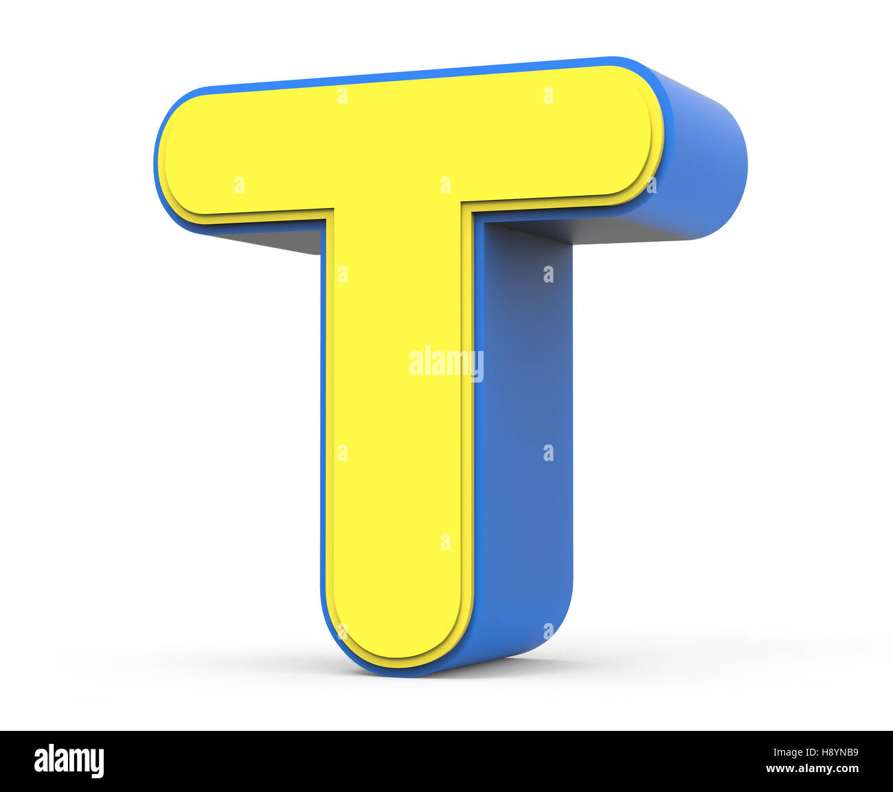 right leaning 3d rendering cute yellow letter T isolated white ...