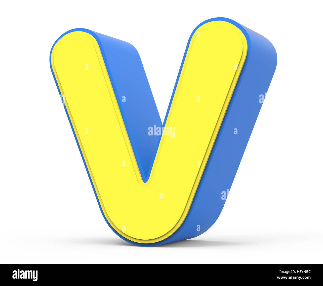 right leaning 3d rendering cute yellow letter V isolated white ...